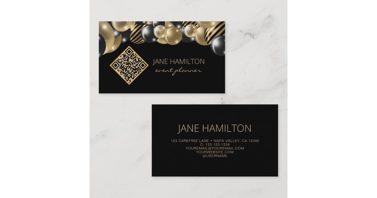 QR Code Elegant Glitter Balloons Business Card | Zazzle