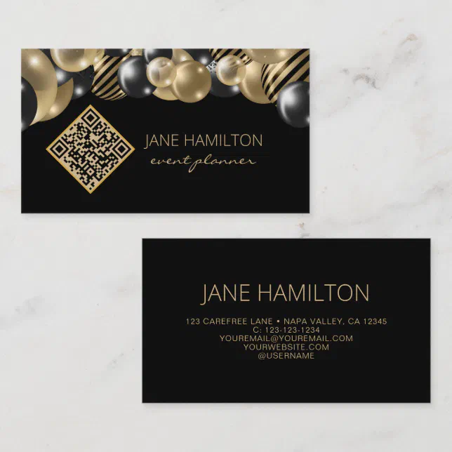 QR Code Elegant Glitter Balloons Business Card | Zazzle