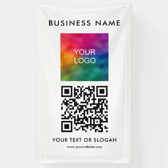 QR Code Elegant Modern Business Logo Here Vertical Banner | Zazzle