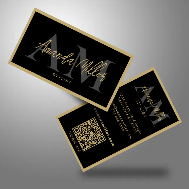 QR Code Elegant Modern Monogram Initials Business Card | Zazzle