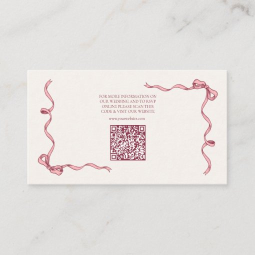 QR Code Elegant Pink Hand Drawn Bow Wedding Enclosure Card | Zazzle