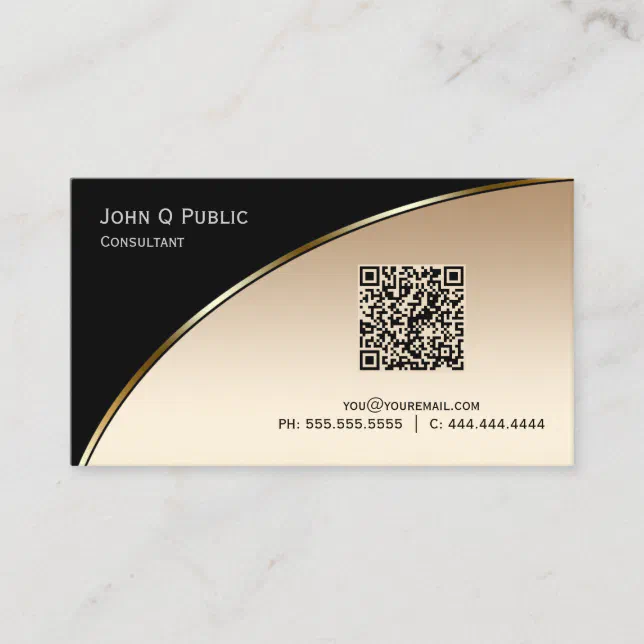 QR CODE Elegant Professional Modern Black Gold Business Card | Zazzle