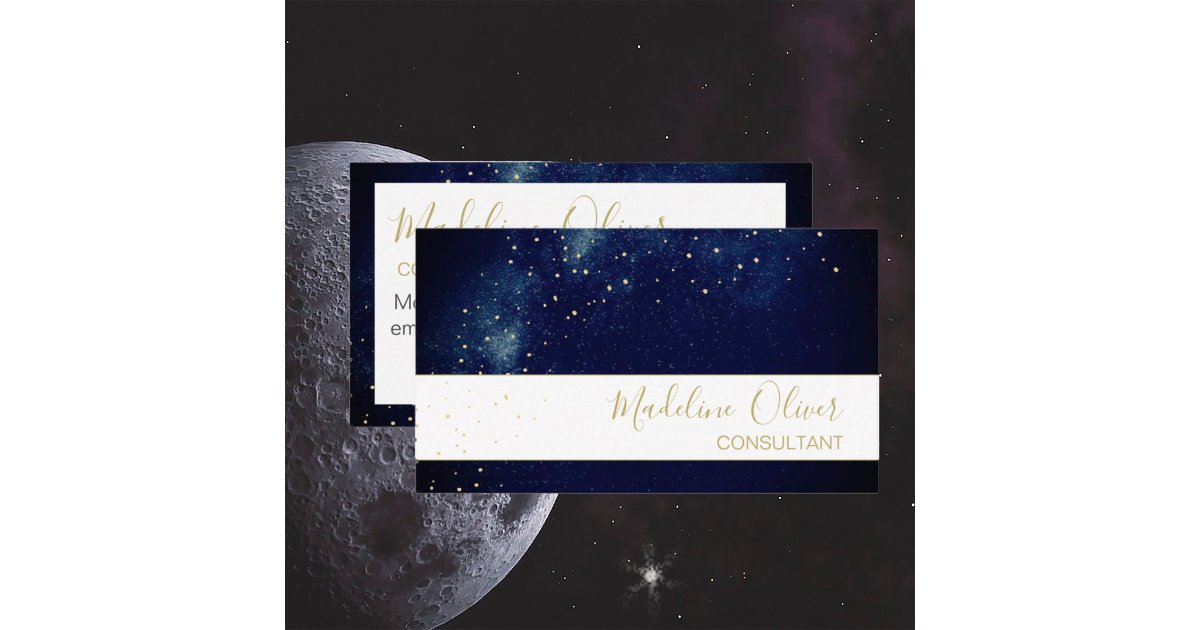 QR Code Elegant Professional Starry Night Sky Business Card | Zazzle