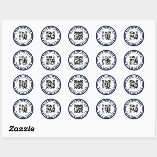 QR code elegant text dark blue double border Classic Round Sticker | Zazzle
