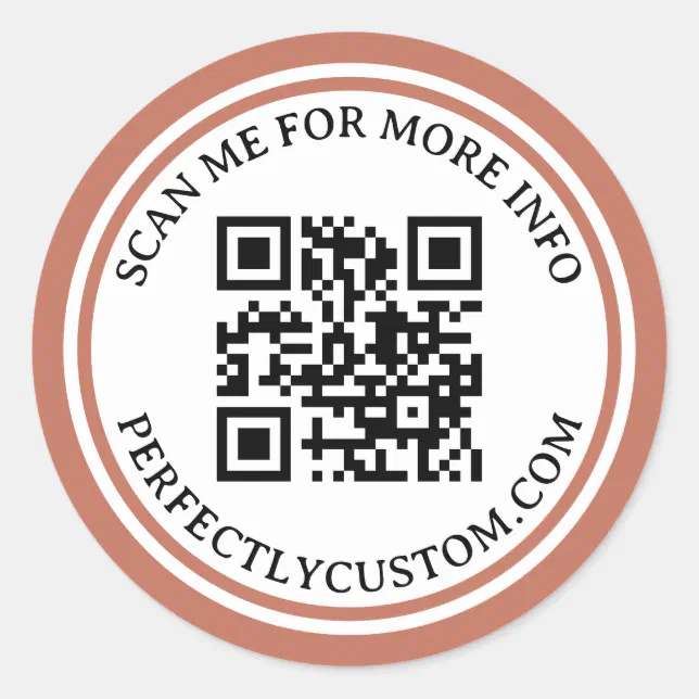 QR code elegant text terracotta brown border Classic Round Sticker | Zazzle