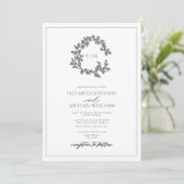 QR Code Eucalyptus Leafy Crest Monogram Wedding Invitation | Zazzle