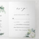 QR Code Evergreen & Cotton Flower Bouquet Wedding Tri-Fold Invitation ...