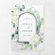 QR Code Evergreen & Cotton Flower Bouquet Wedding Tri-Fold Invitation ...