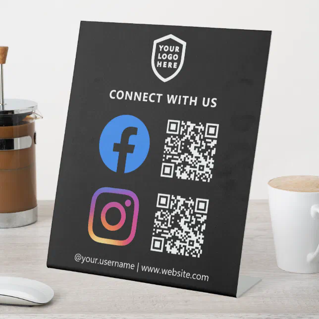 QR Code Facebook & Instagram | Black Simple Pedestal Sign | Zazzle