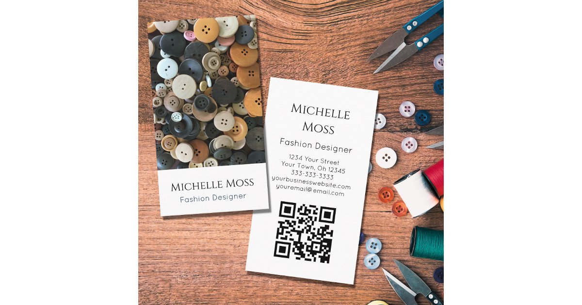 QR code Fashion Designer Sewing Buttons Business Card | Zazzle