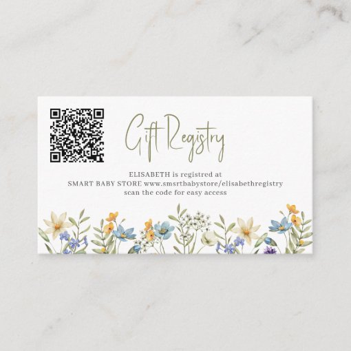 QR code floral baby shower gift registry Enclosure Card | Zazzle