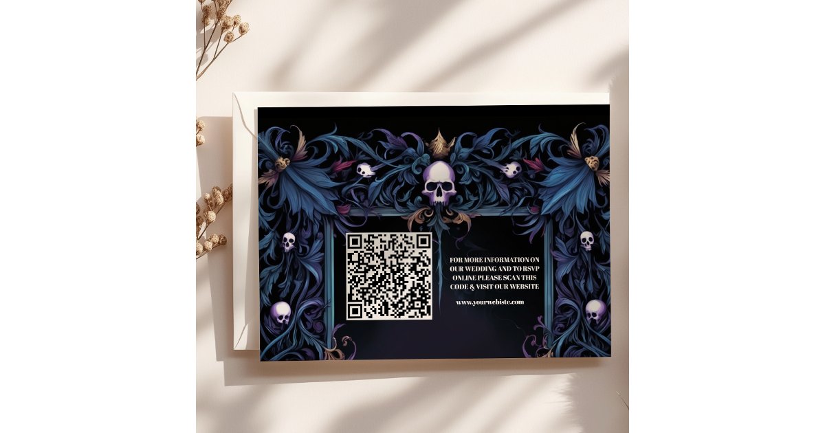 QR Code Floral Gothic Halloween Wedding Enclosure Card | Zazzle