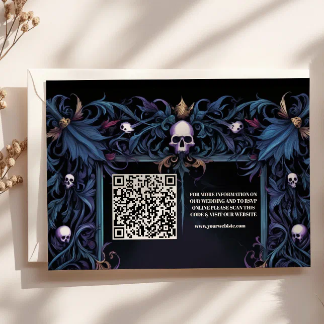 QR Code Floral Gothic Halloween Wedding Enclosure Card | Zazzle