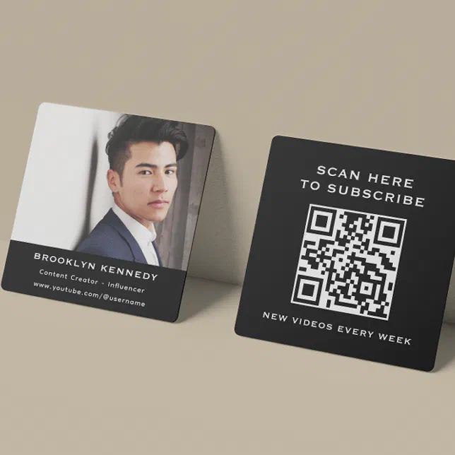 QR Code Follow Me Content Creator Influencer Photo Square Business Card | Zazzle