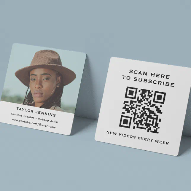 QR Code Follow Me Influencer Content Creator Photo Square Business Card | Zazzle