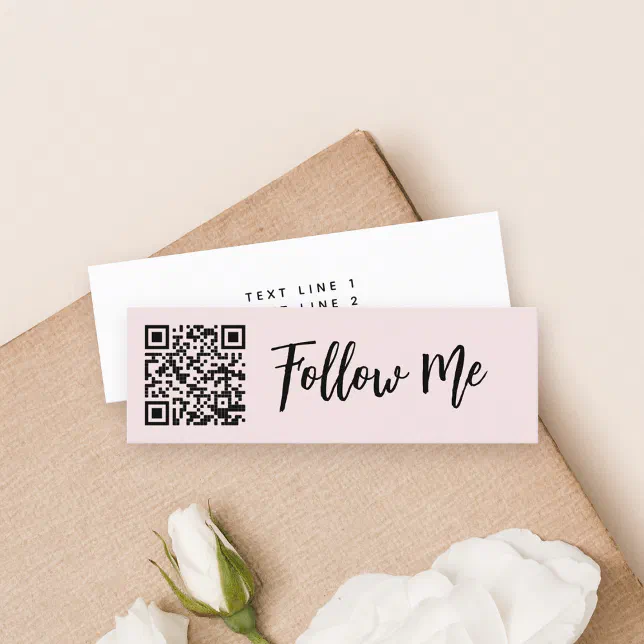 QR code Follow Me Professional Business Blush Mini Business Card | Zazzle