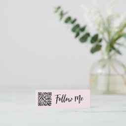 QR code Follow Me Professional Business Blush Mini Business Card | Zazzle