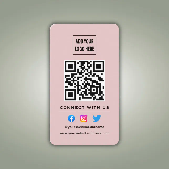 QR Code Follow Scan To Connect With Us Blush Pink Business Card | Zazzle
