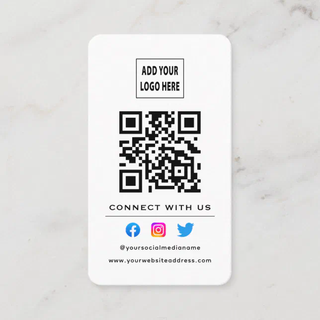 QR Code Follow Scan To Connect With Us White Black Business Card | Zazzle