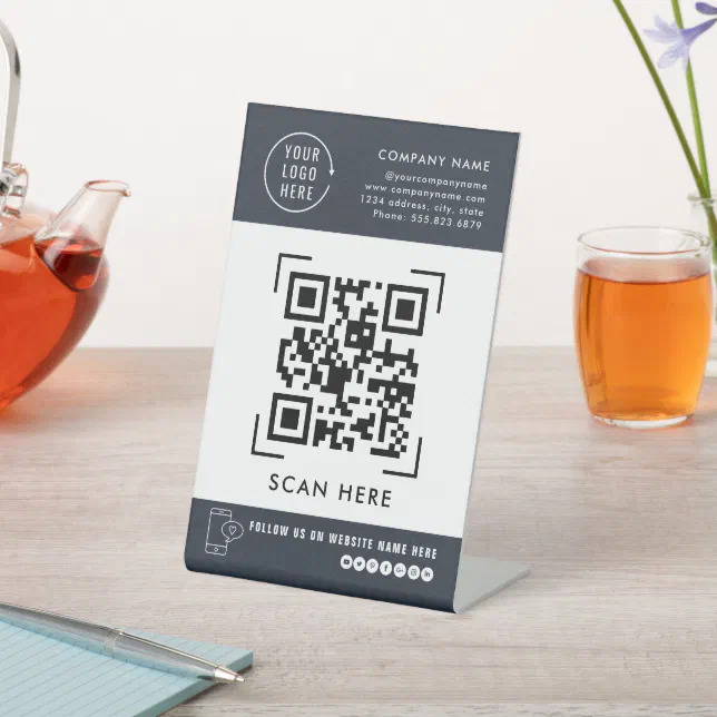 QR Code Follow Us | Business Logo Professional Pedestal Sign | Zazzle
