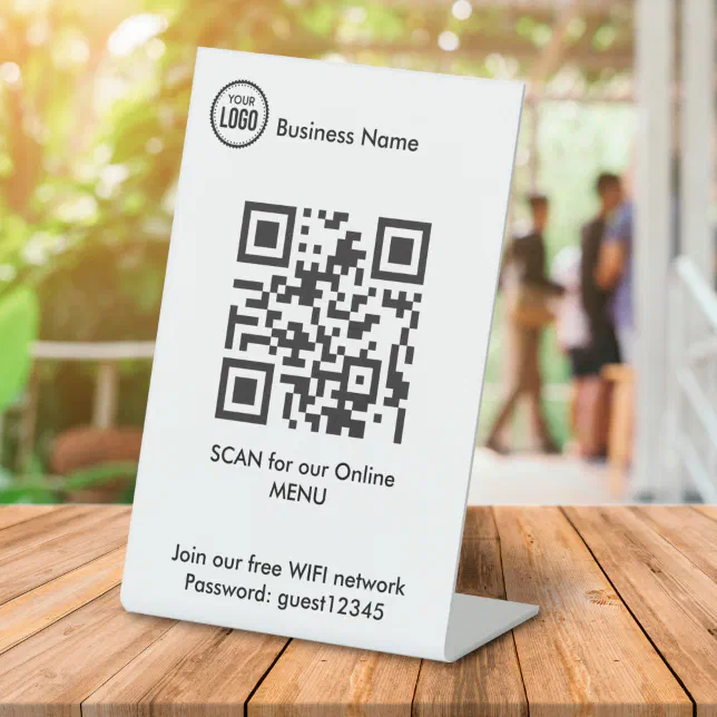 QR Code For Restaurant Coffee Shop Menu Pedestal Sign | Zazzle