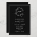 QR Code Formal Black White Leafy Crest Monogram Invitation | Zazzle