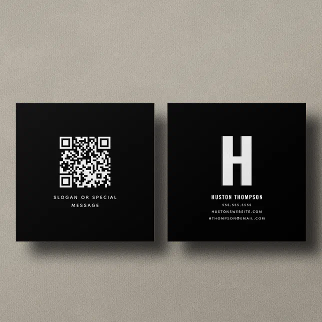 QR Code Front and Back Monogram Logo Professional Square Business Card ...