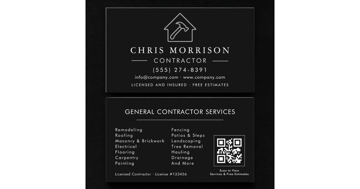 QR Code General Construction Contractor Business Card | Zazzle