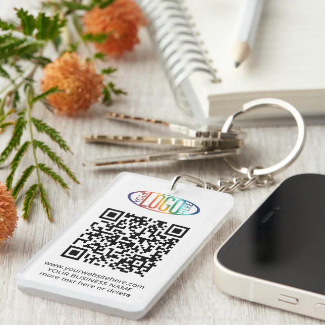 QR Code Generator & Business Logo Promotional Swag Keychain | Zazzle