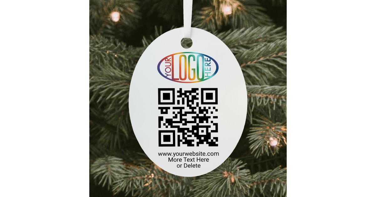 QR Code Generator & Business Logo Scannable Oval Metal Ornament | Zazzle