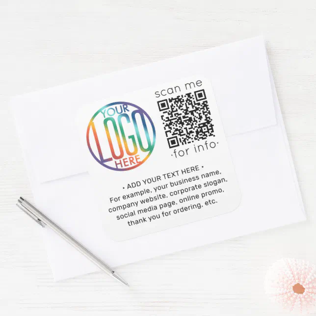 QR Code Generator & Your Logo Business Promotional Square Sticker | Zazzle