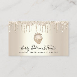 QR Code Gold Drips Strawberry Confection Dessert Business Card | Zazzle