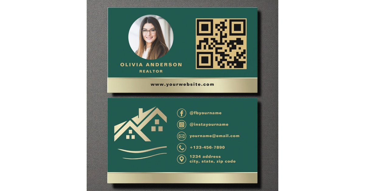 QR Code Gold House Green Real Estate Realtor Business Card | Zazzle