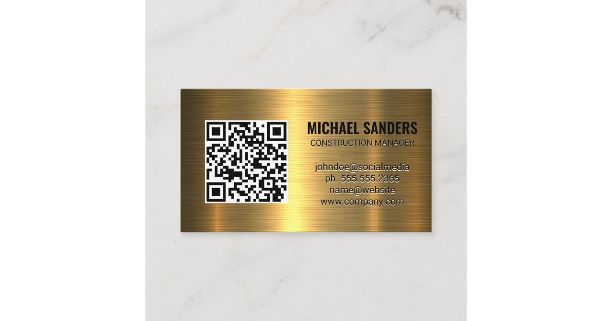 QR Code | Gold Metallic Background Business Card | Zazzle