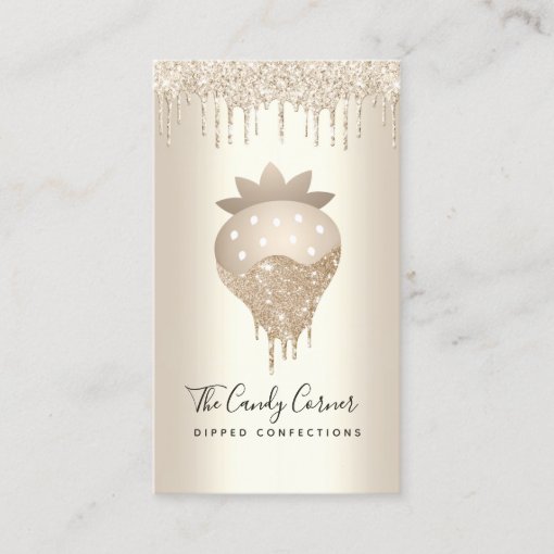QR Code Gold Strawberry Drips Confection Sweets Business Card | Zazzle