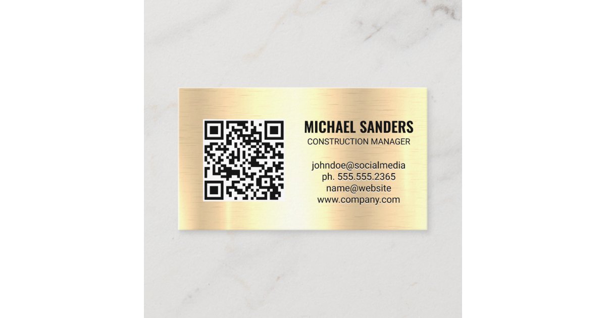 QR Code | Golden Metallic Background Business Card | Zazzle