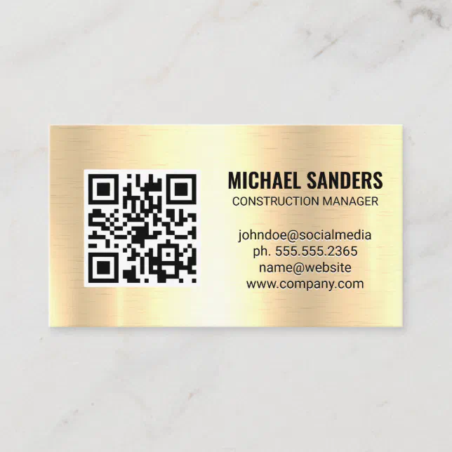 QR Code | Golden Metallic Background Business Card | Zazzle