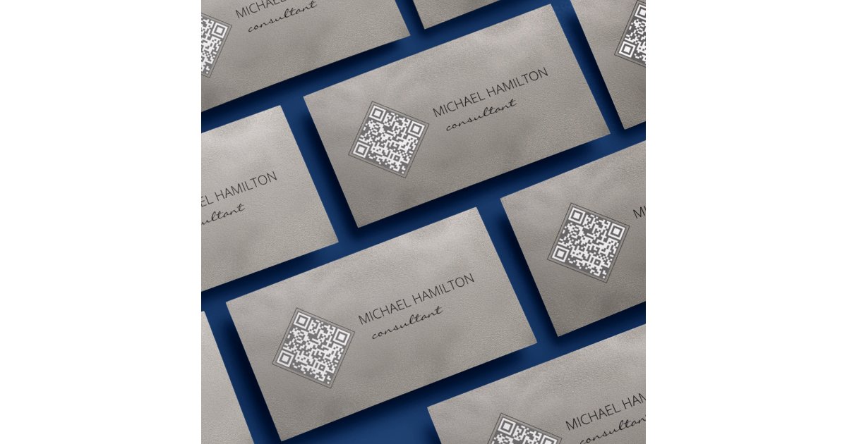 QR Code Gray Shimmer Business Card | Zazzle