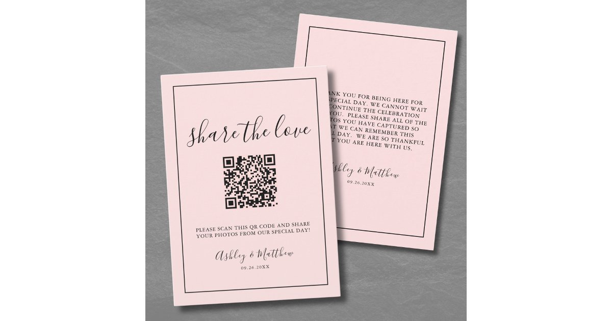 QR Code Guest Photo Sharing Blush Pink Wedding Enclosure Card | Zazzle