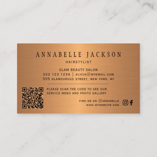 QR CODE hair salon black gold metallic hairstylist Business Card | Zazzle