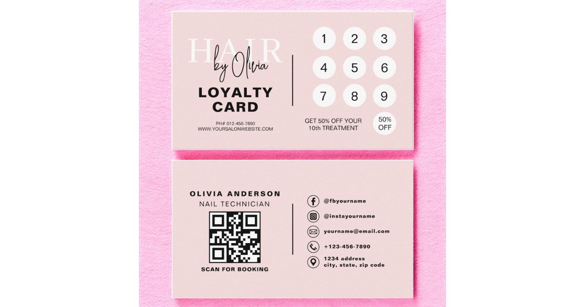 QR Code Hair Salon Blush Pink Loyalty Card | Zazzle