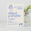 QR Code Hand Drawn Blue Cake Bows Unique Wedding Invitation | Zazzle