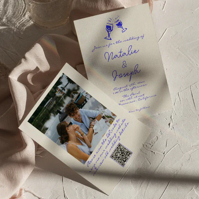 QR Code Hand Written Drawn Quirky Photo Wedding Invitation | Zazzle