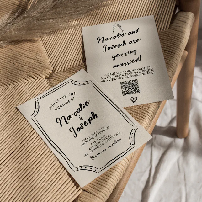 QR Code Handwritten Scribble Unique Quirky Wedding Invitation | Zazzle