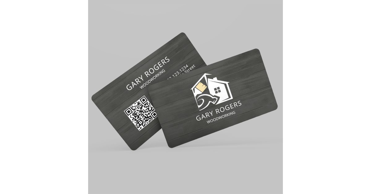 QR Code Handyman Wood Business Card | Zazzle