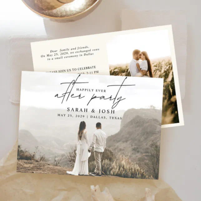 QR Code Happily Ever After 2 Photo Cream Wedding Announcement | Zazzle