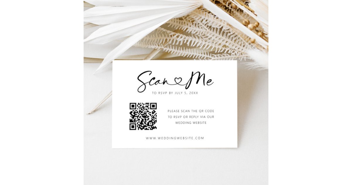 QR Code Heart Font Minimal Wedding RSVP Card | Zazzle