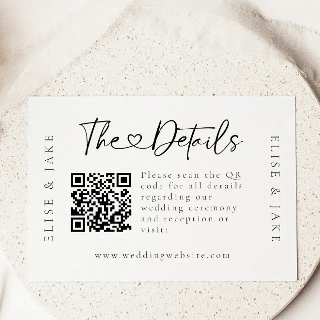 QR Code Heart Font Wedding Details Card | Zazzle