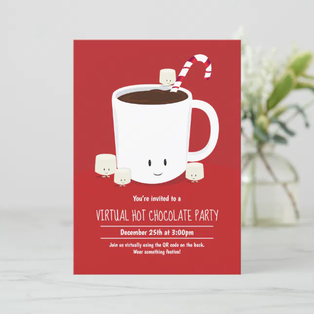QR Code Hot Chocolate Virtual Christmas Party Invitation | Zazzle