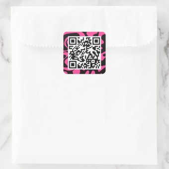 QR Code Hot Pink And Black Bright Modern Stylish Square Sticker | Zazzle